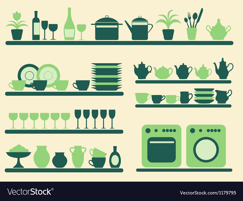 Kitchen objects silhouettes set Royalty Free Vector Image