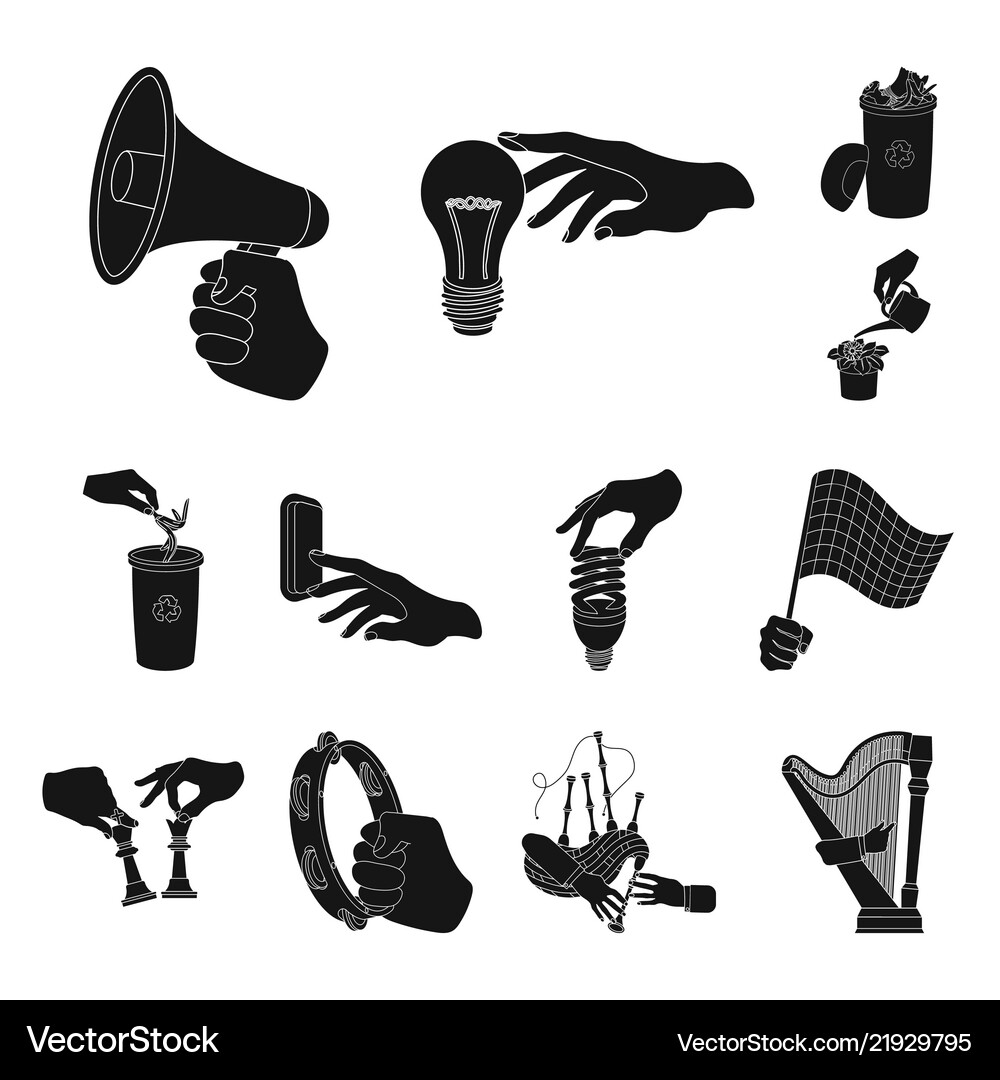 Manipulation by hands black icons in set Vector Image