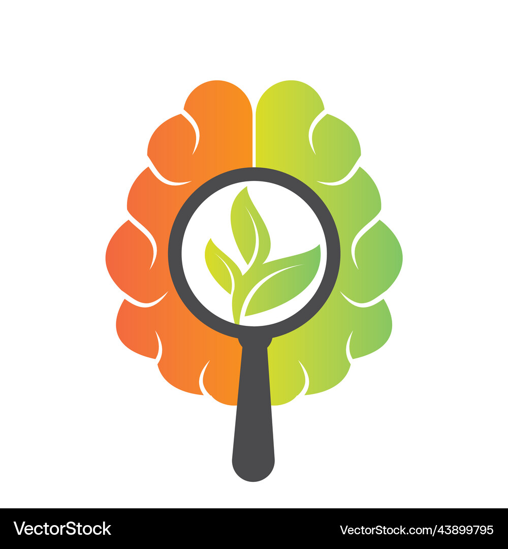 Organic brain magnifying glass and tree logo Vector Image