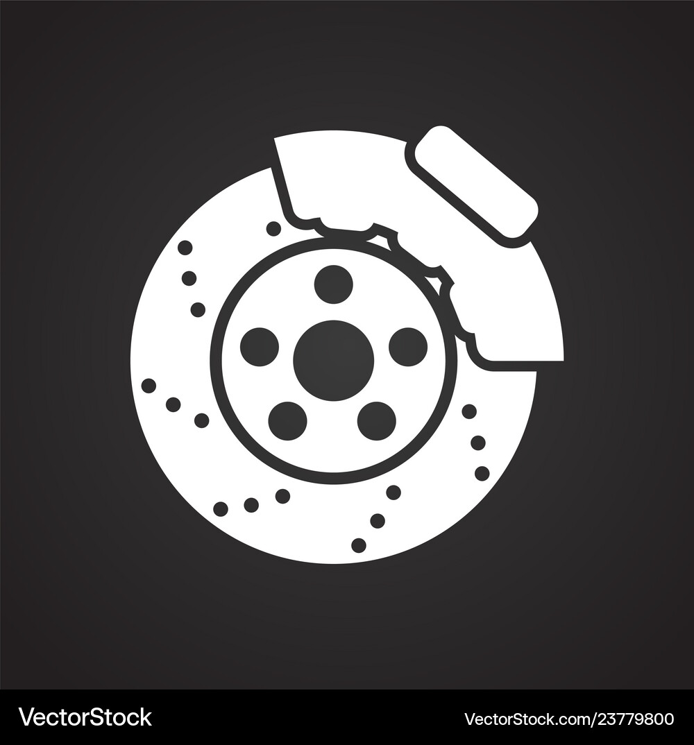Car brake disc icon on black background Royalty Free Vector