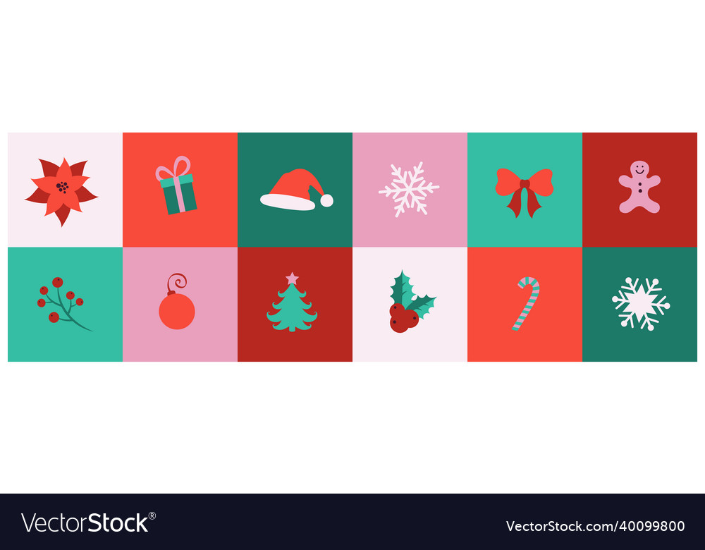 Christmas details set in a modern flat art style Vector Image