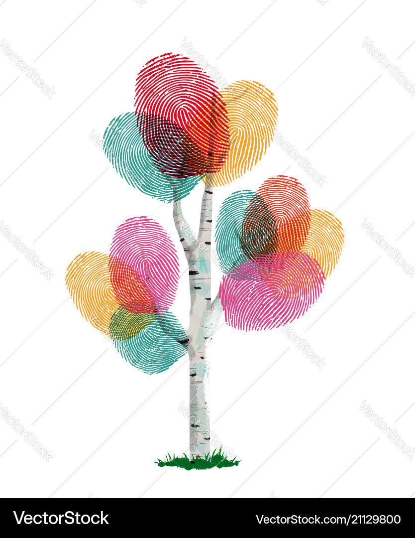 Colorful finger print tree for ecology help Vector Image