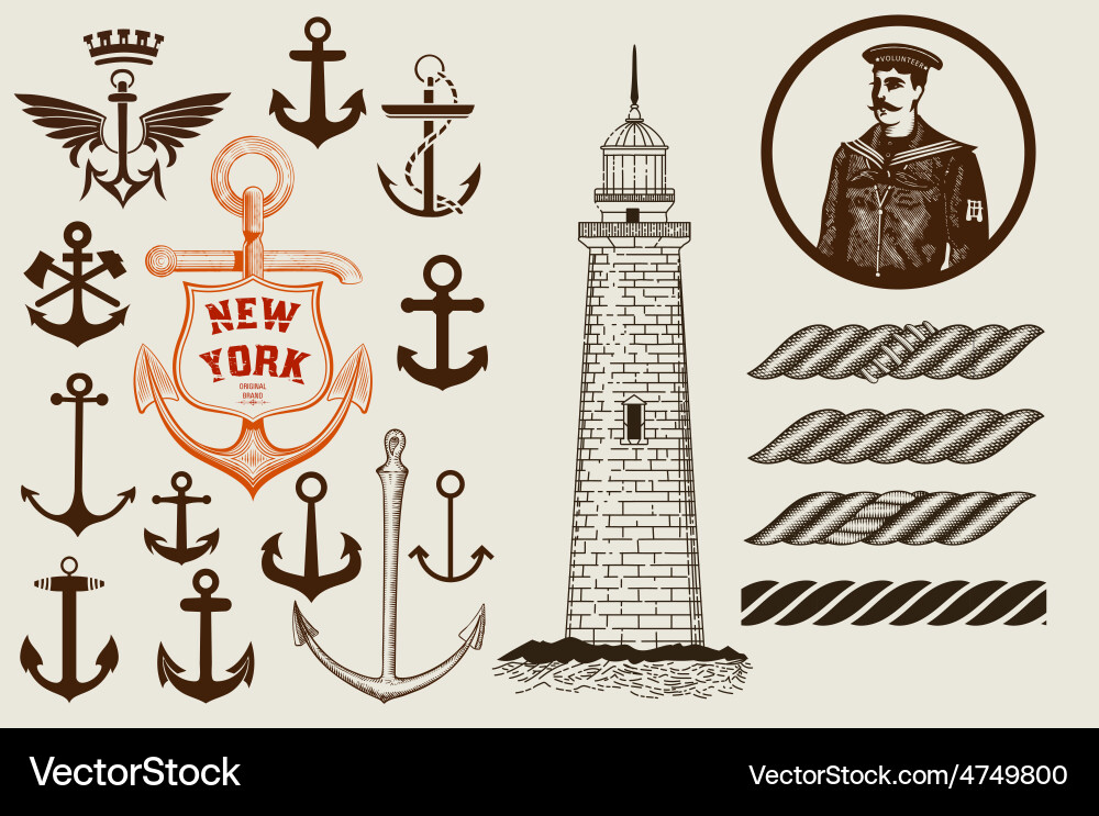Set of marine and nautical elements Royalty Free Vector
