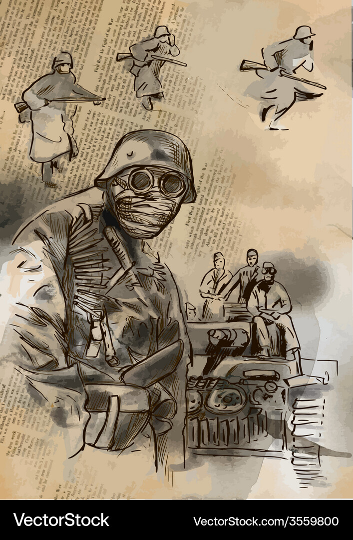 Soldier in mask - an hand drawn Royalty Free Vector Image