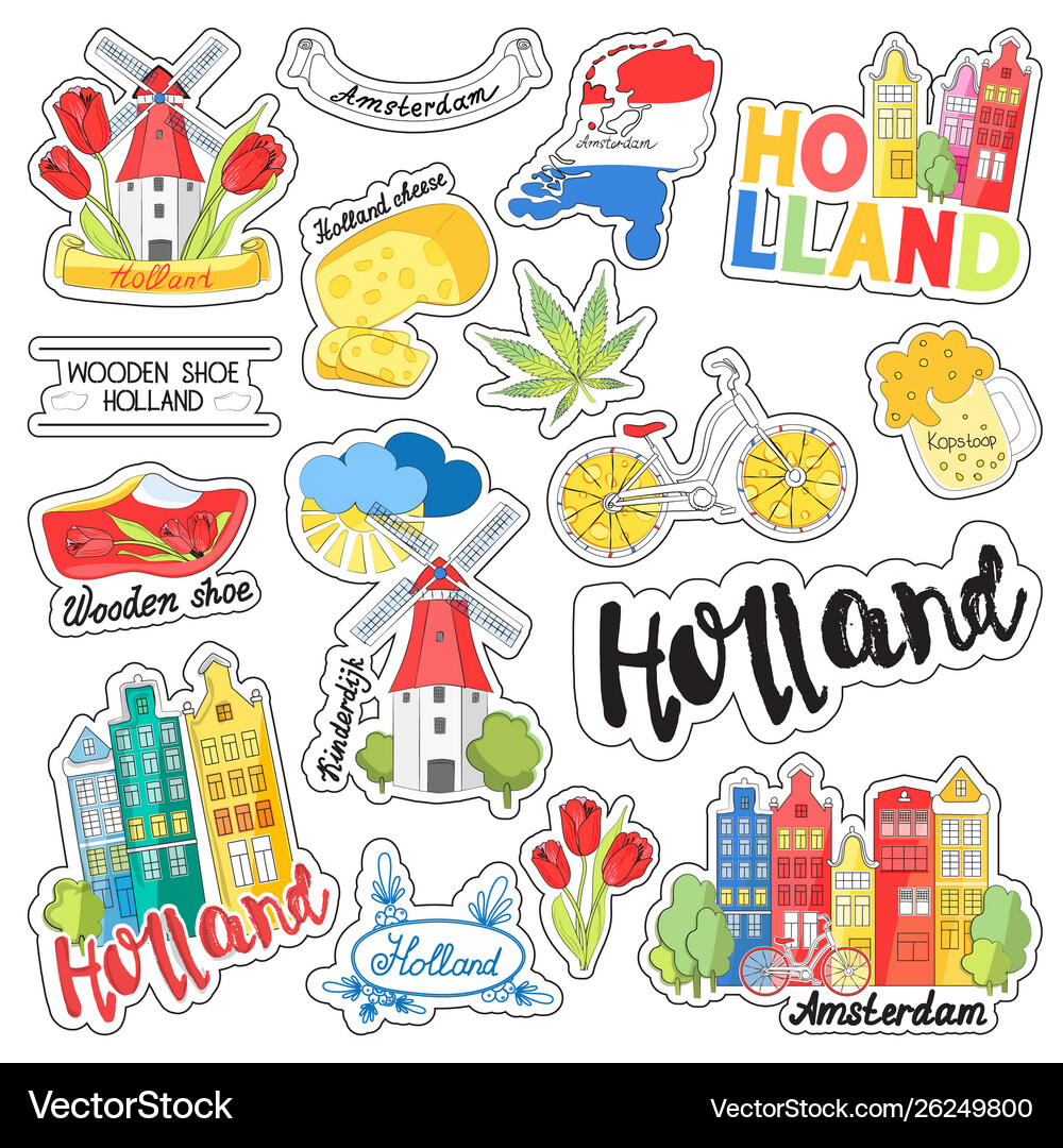 Tourist attractions in netherlands Royalty Free Vector Image