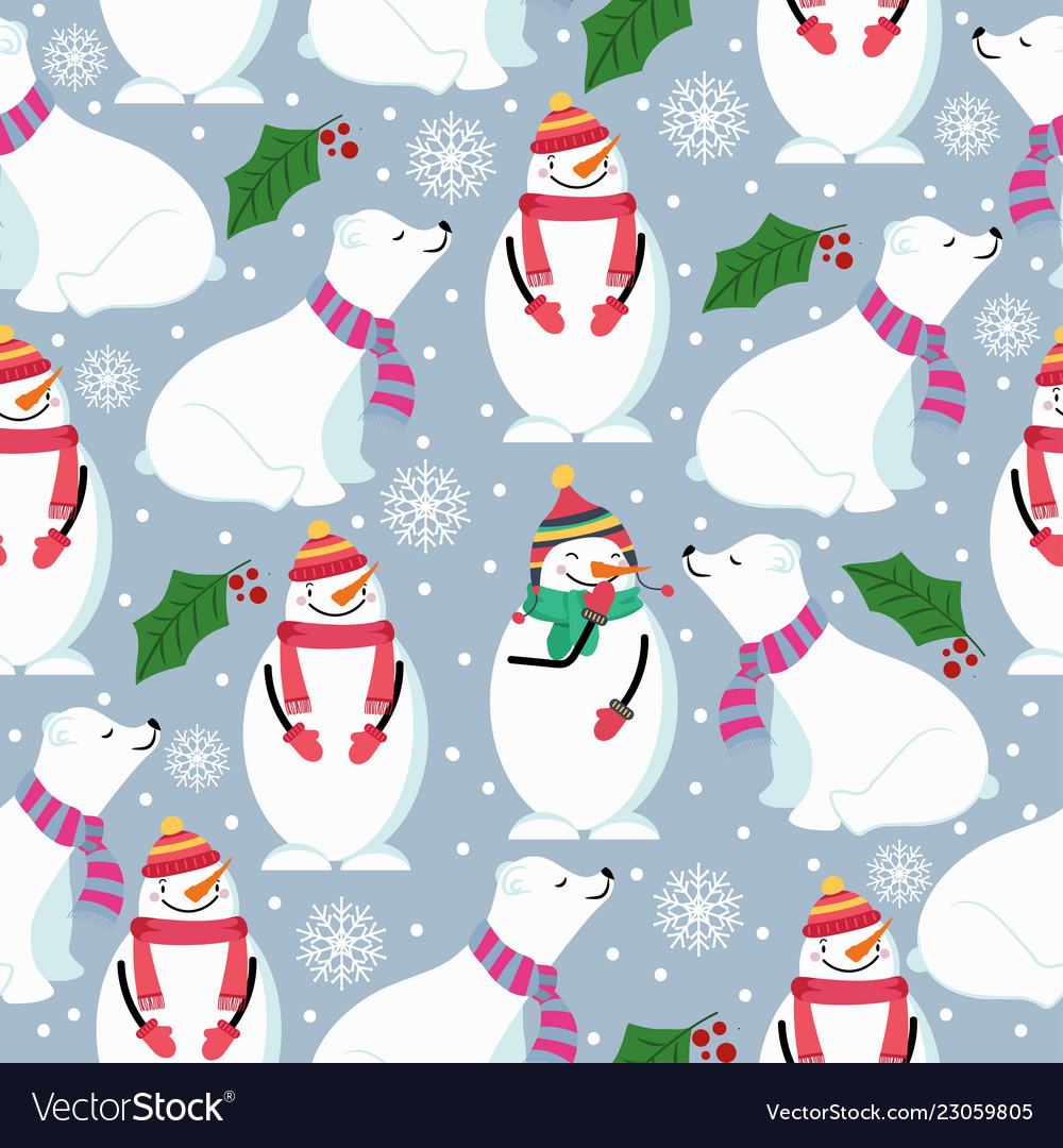 Christmas seamless pattern with polar bears Vector Image