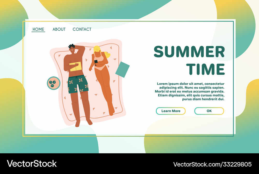 Happy people sunbathing on beach in top view Vector Image