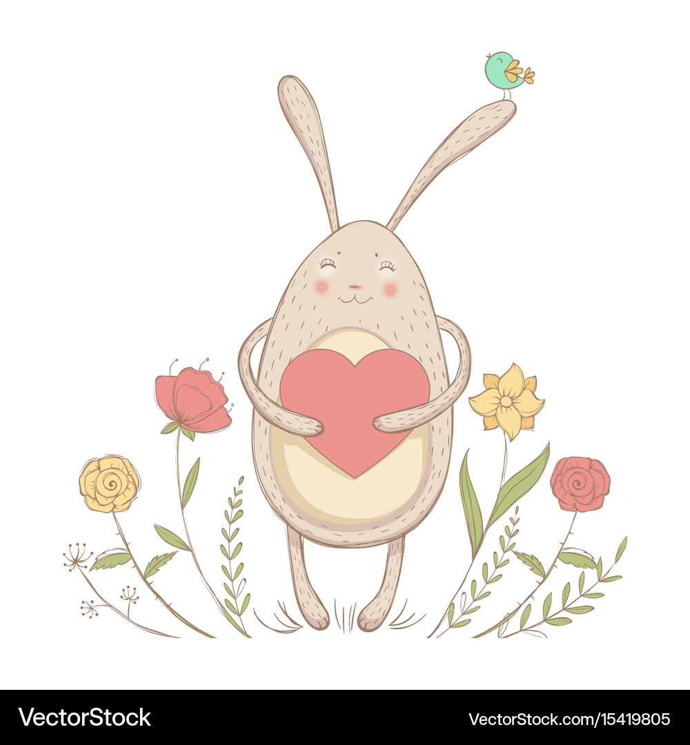 In love rabbit with heart Royalty Free Vector Image
