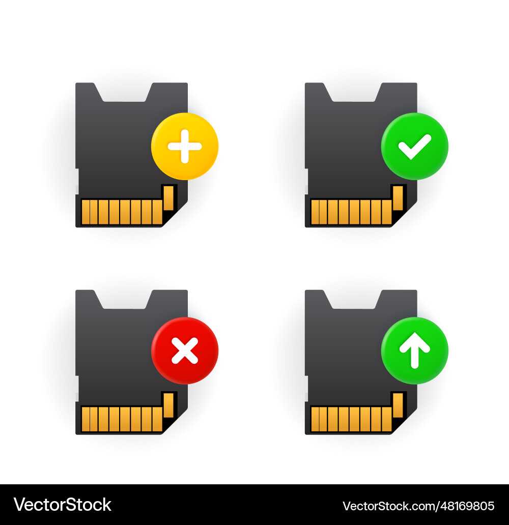 Memory card icons set with different pictograms Vector Image