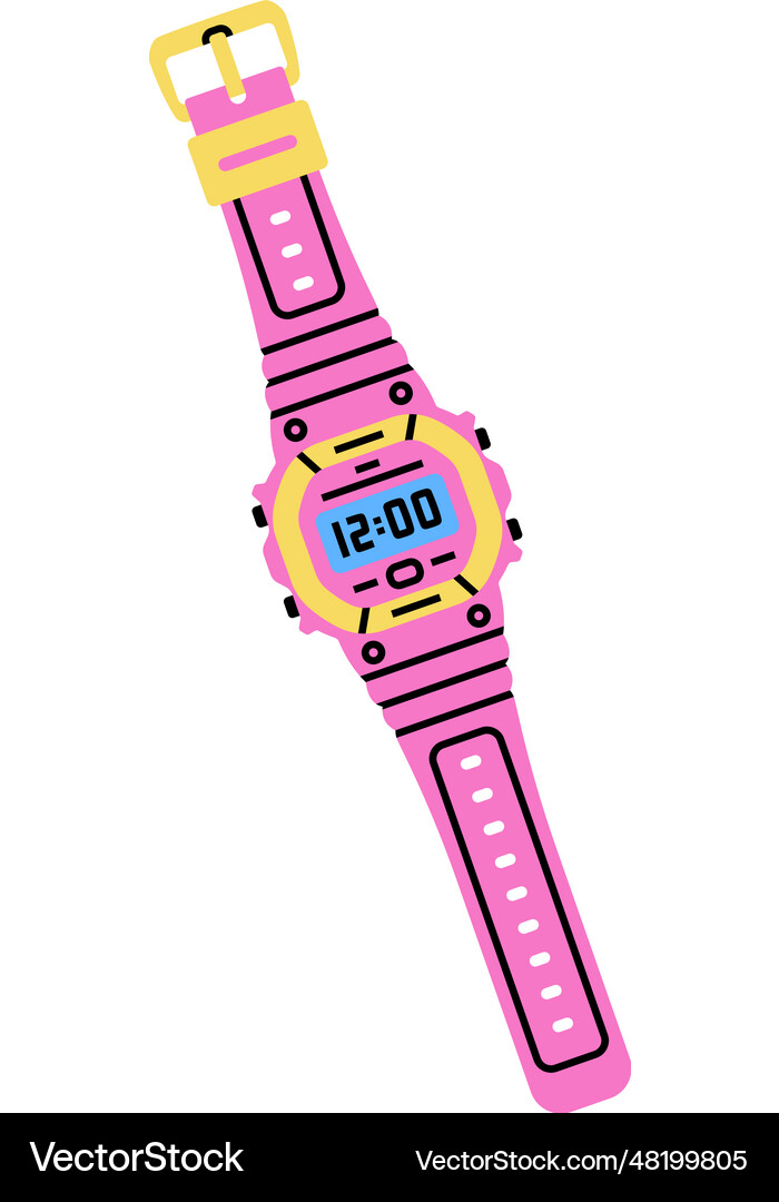 Pink wrist watch as bright item from nineties Vector Image