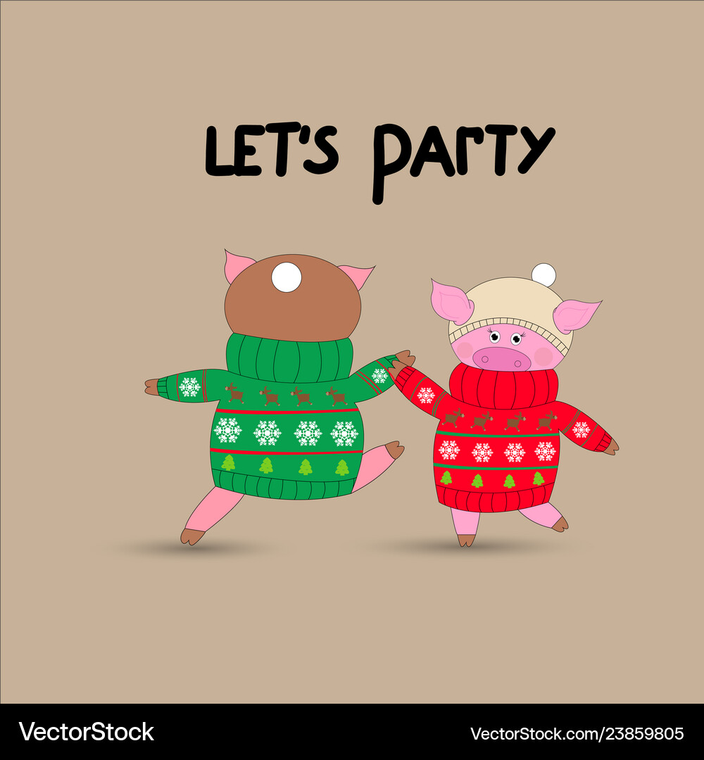 Print or greeting card with dancing pigs Vector Image