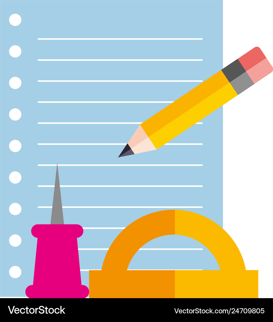 Sheet pin pencil protractor supplies school Vector Image