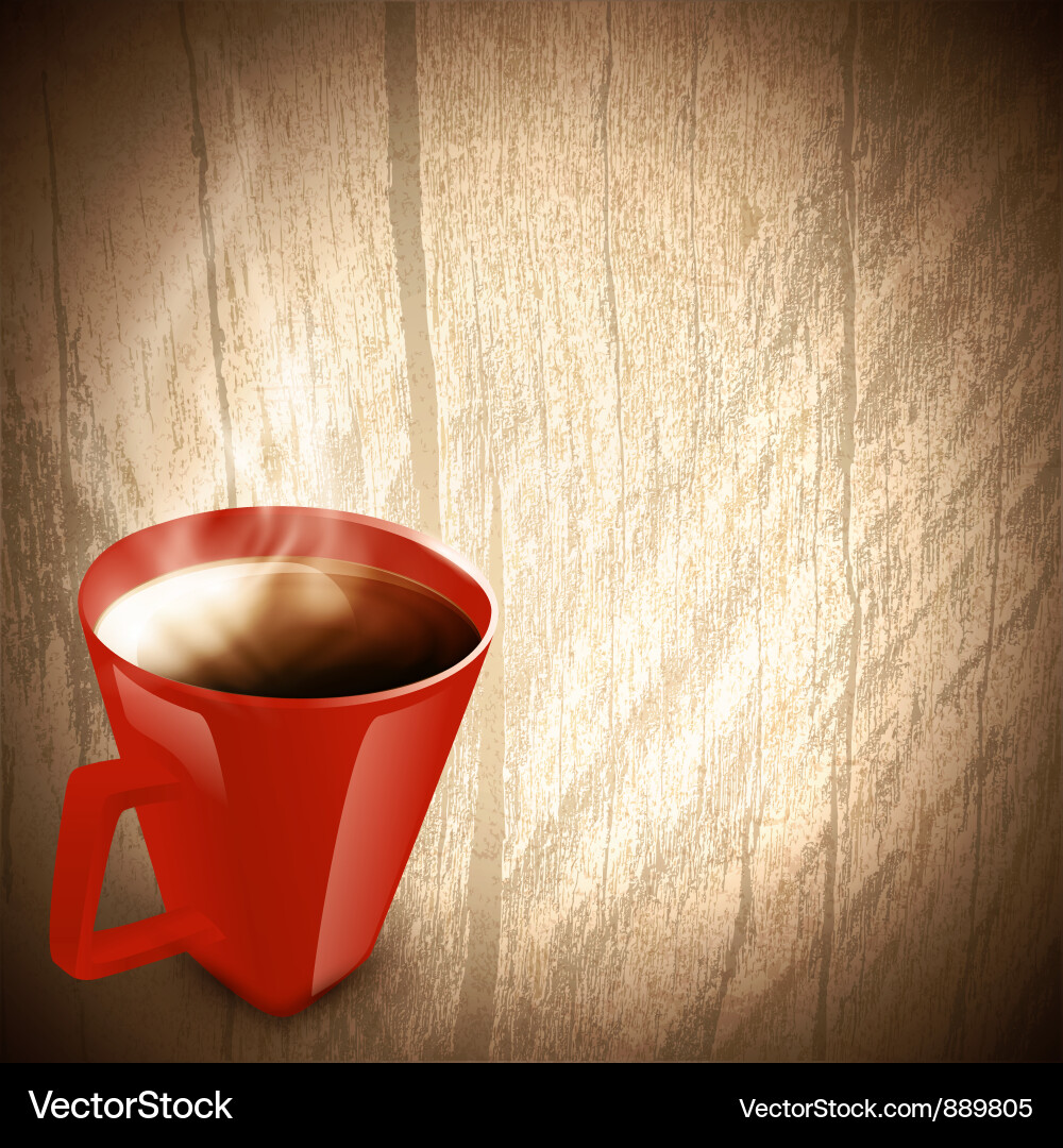 Wooden background with red cup coffee Royalty Free Vector