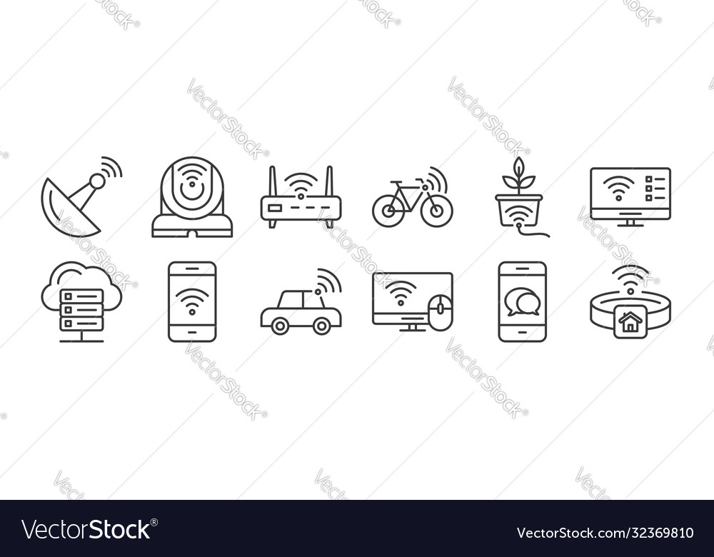 12 set linear internet things icons thin Vector Image