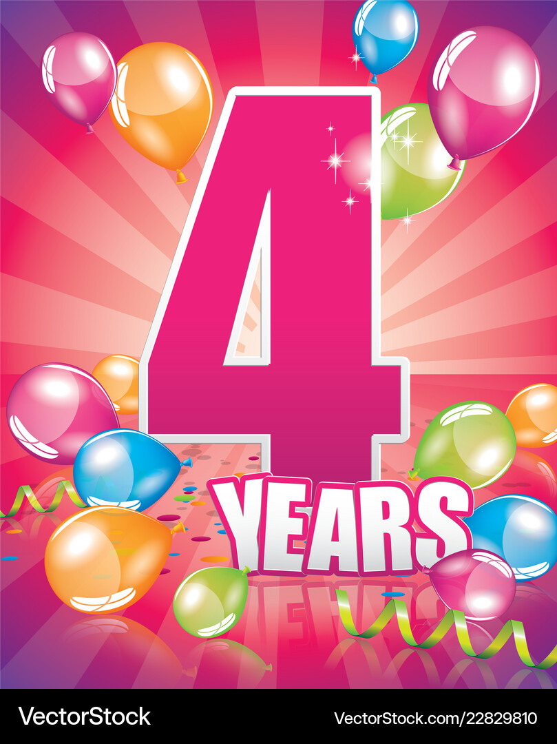 4 years birthday card Royalty Free Vector Image