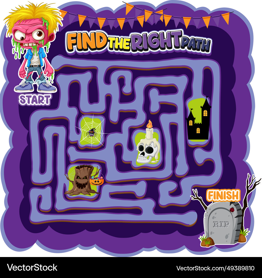 Halloween zombie maze game template Royalty Free Vector