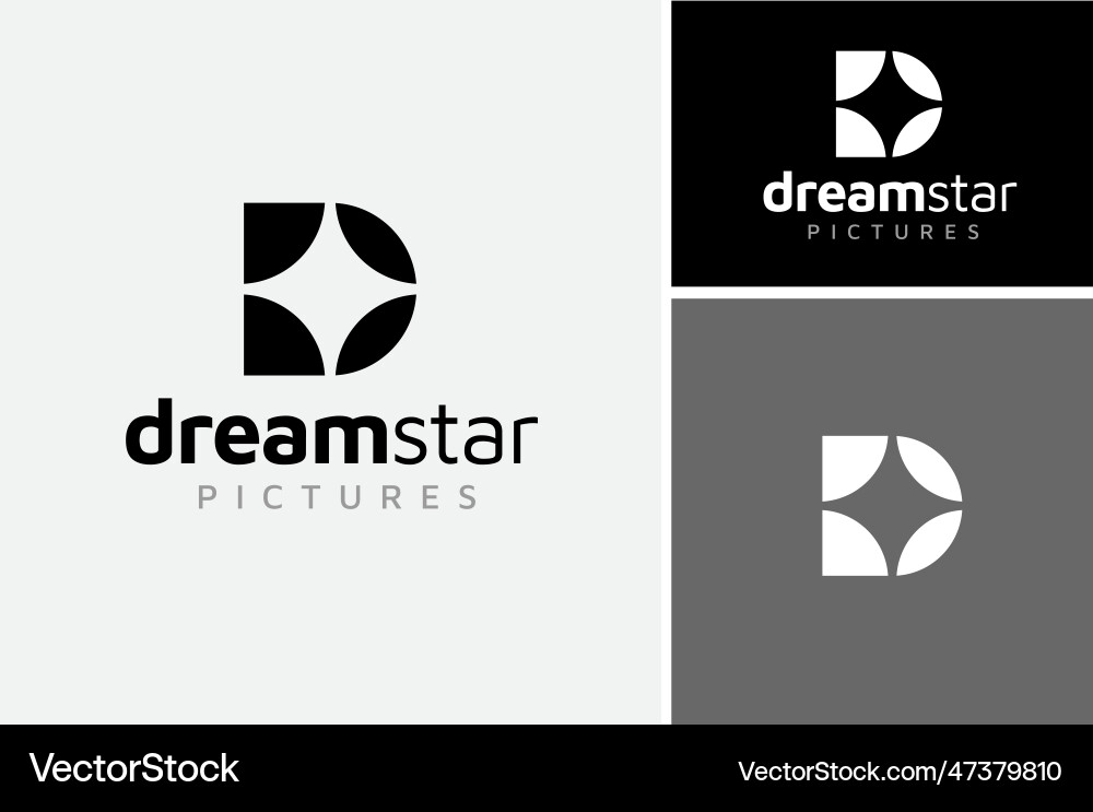 Letter d dream with 4 four pointed star logo Vector Image