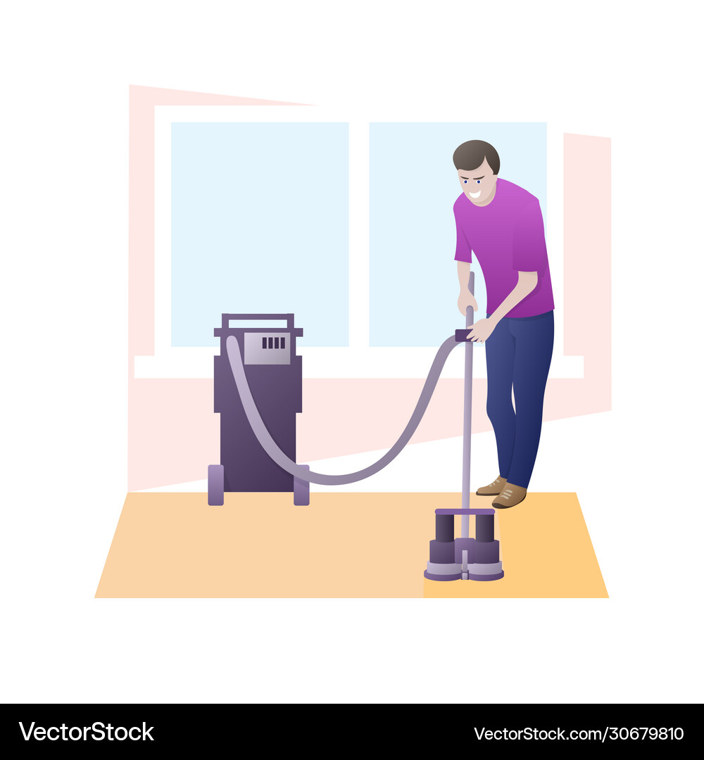 Man cleans carpet with professional equipment Vector Image