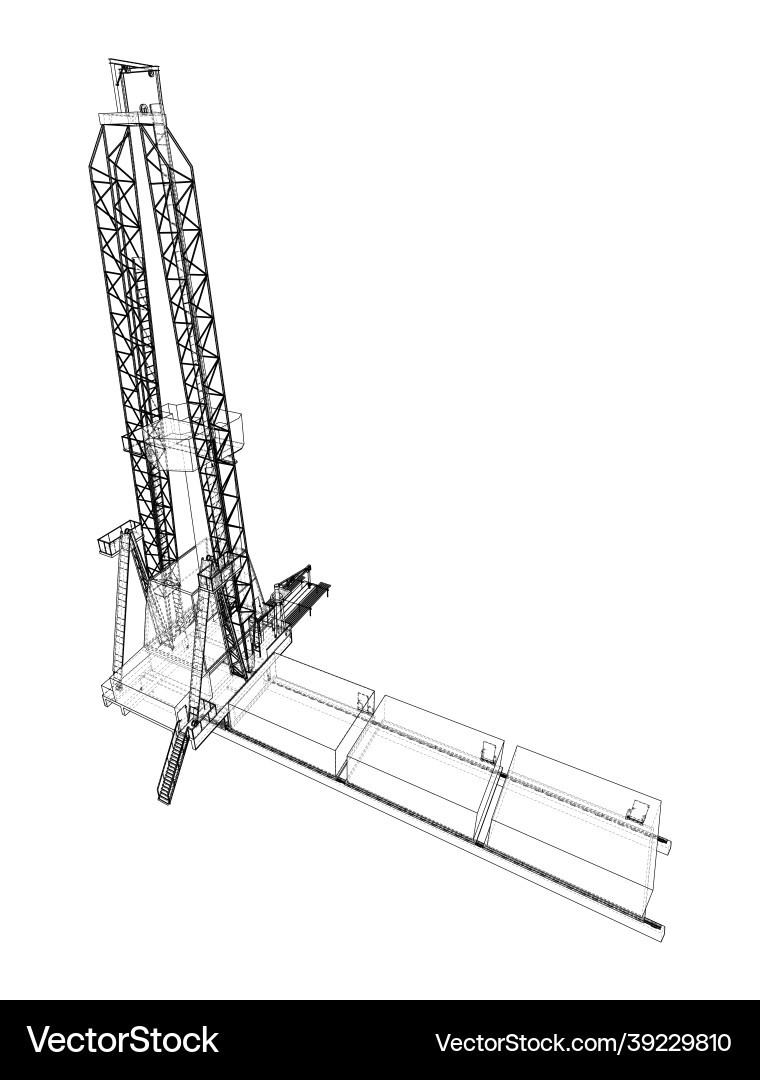 Oil rig rendering of 3d wire-frame style Vector Image