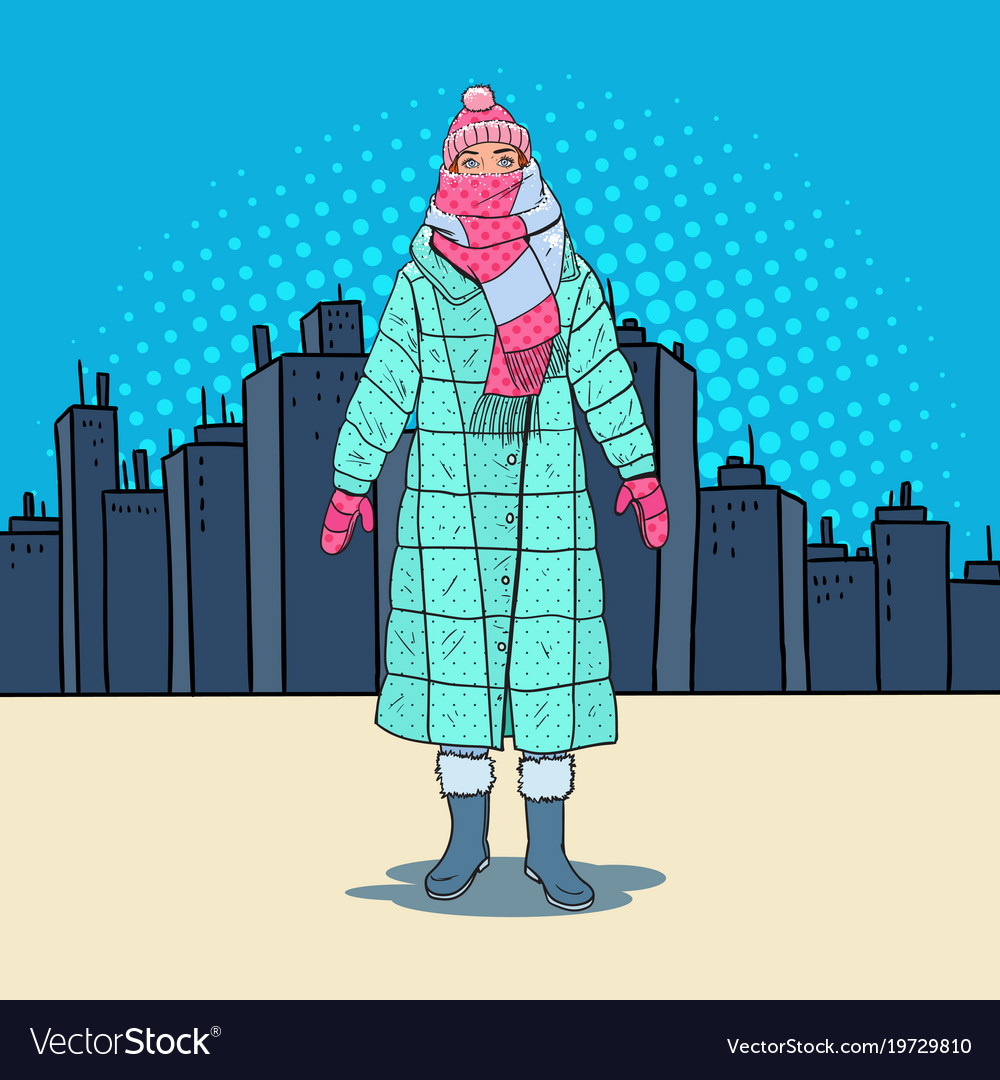 Pop art beautiful woman in warm winter clothes Vector Image