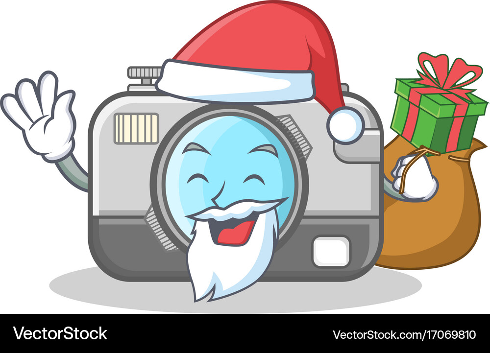 Santa with gift camera character cartoon design Vector Image