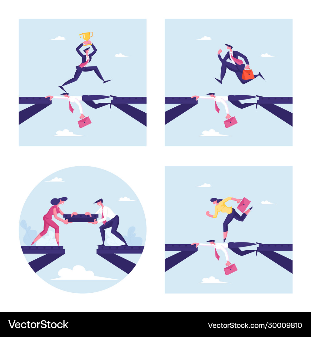 Set business people characters running over Vector Image