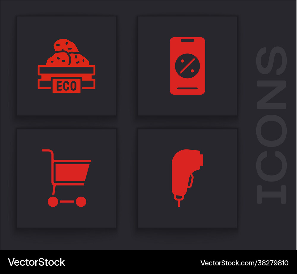 Set scanner scanning bar code wooden box Vector Image
