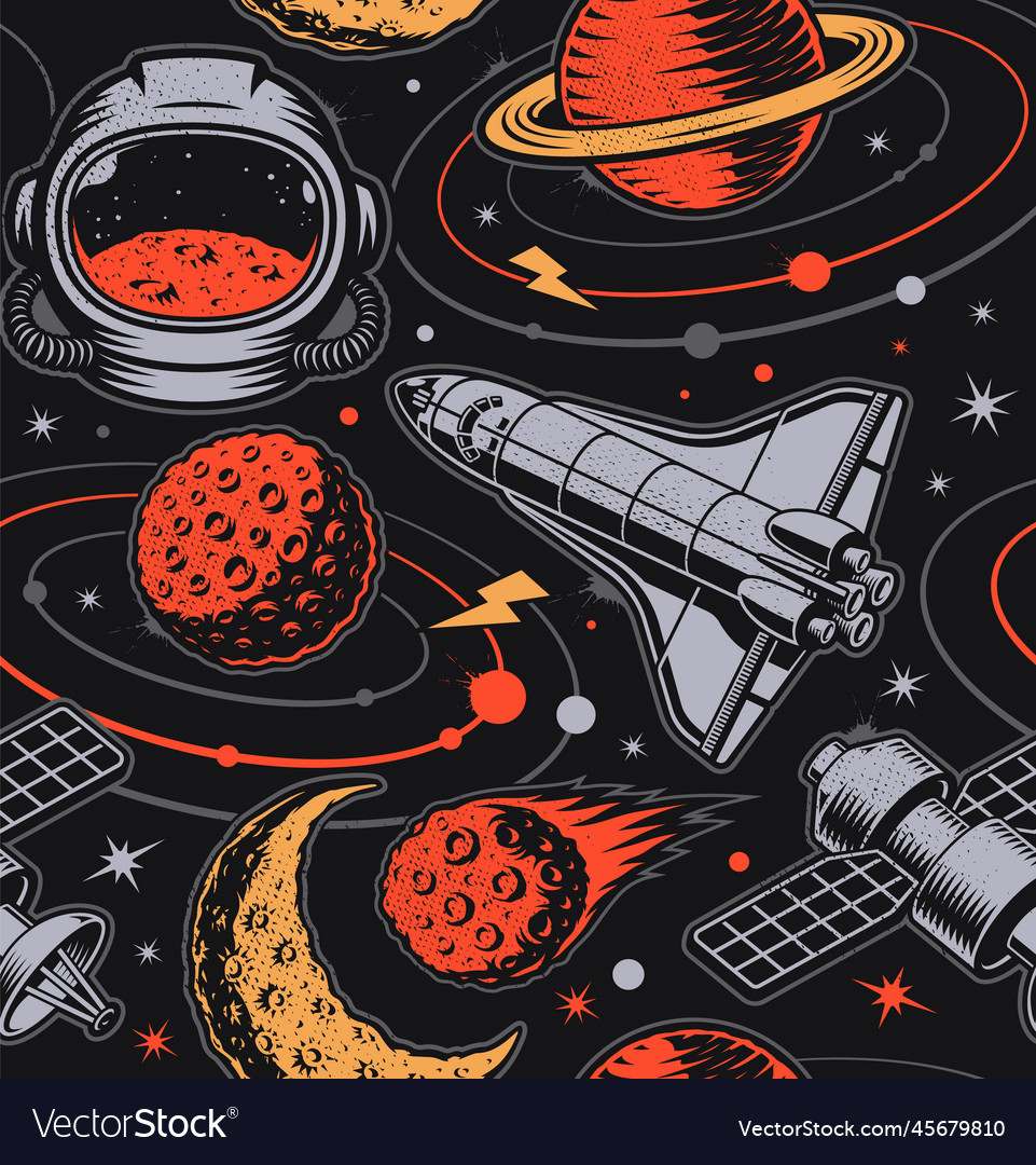 Space seamless pattern in vintage style Royalty Free Vector
