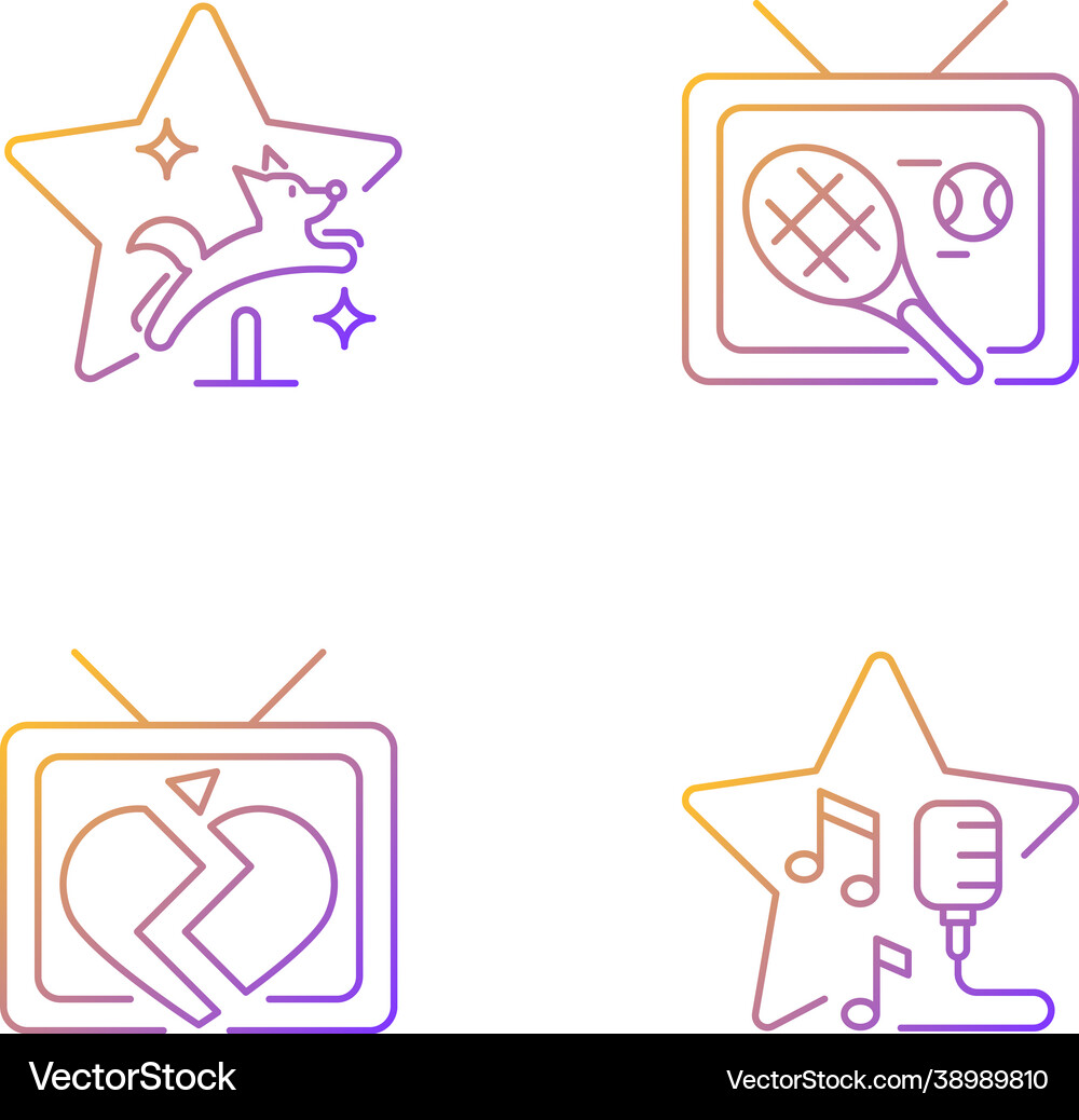 Television series genres gradient linear icons set