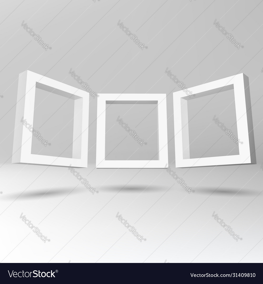Three white rectangular 3d frames Royalty Free Vector Image