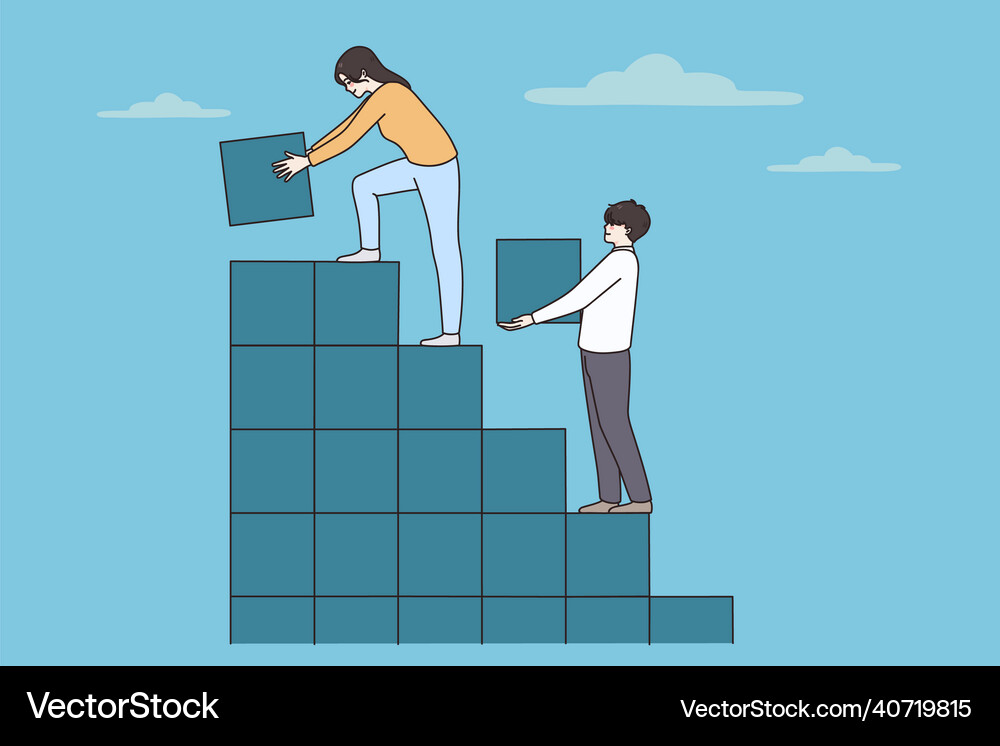 Businesspeople work together building steps Vector Image