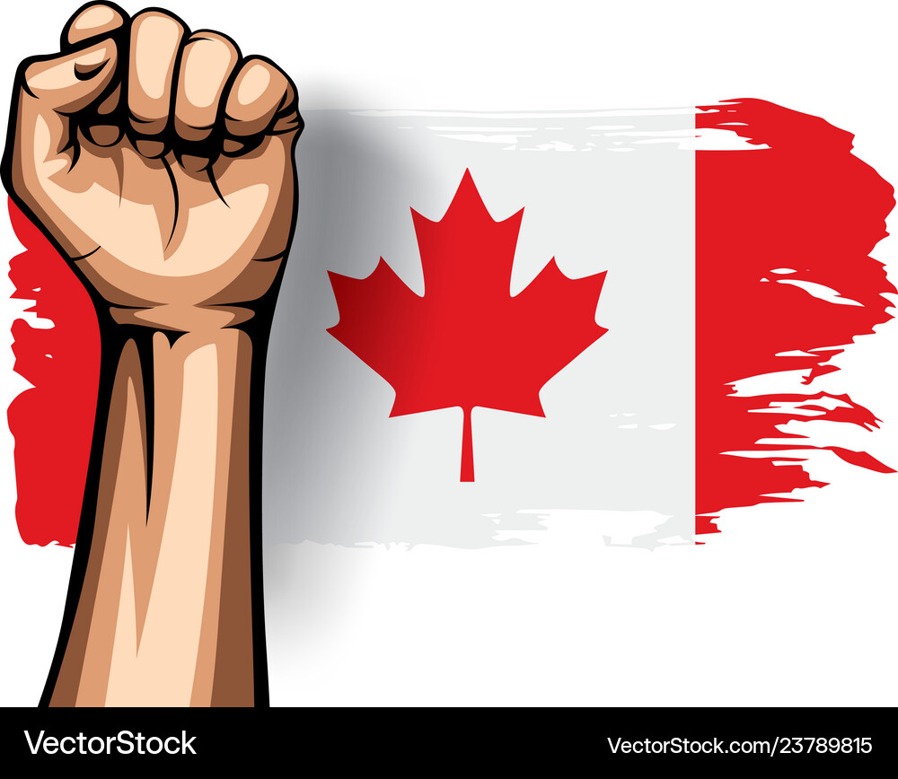 Canada flag and hand on white background Vector Image