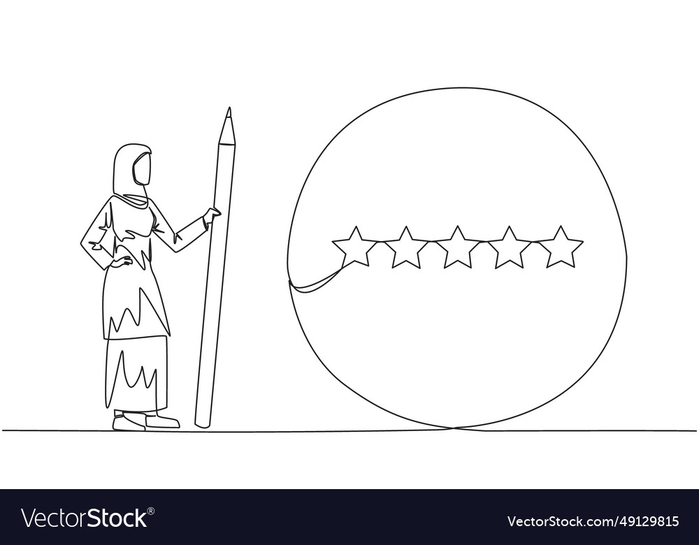 Continuous one line drawing arabian woman stands Vector Image