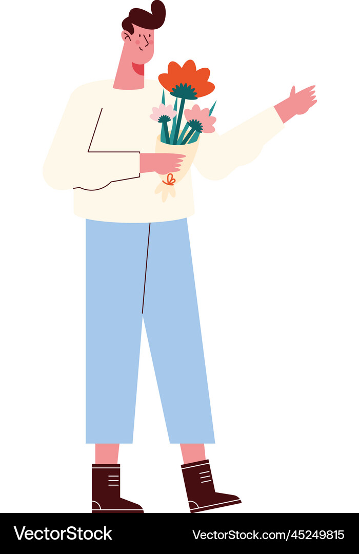 Man with flowers bouquet Royalty Free Vector Image
