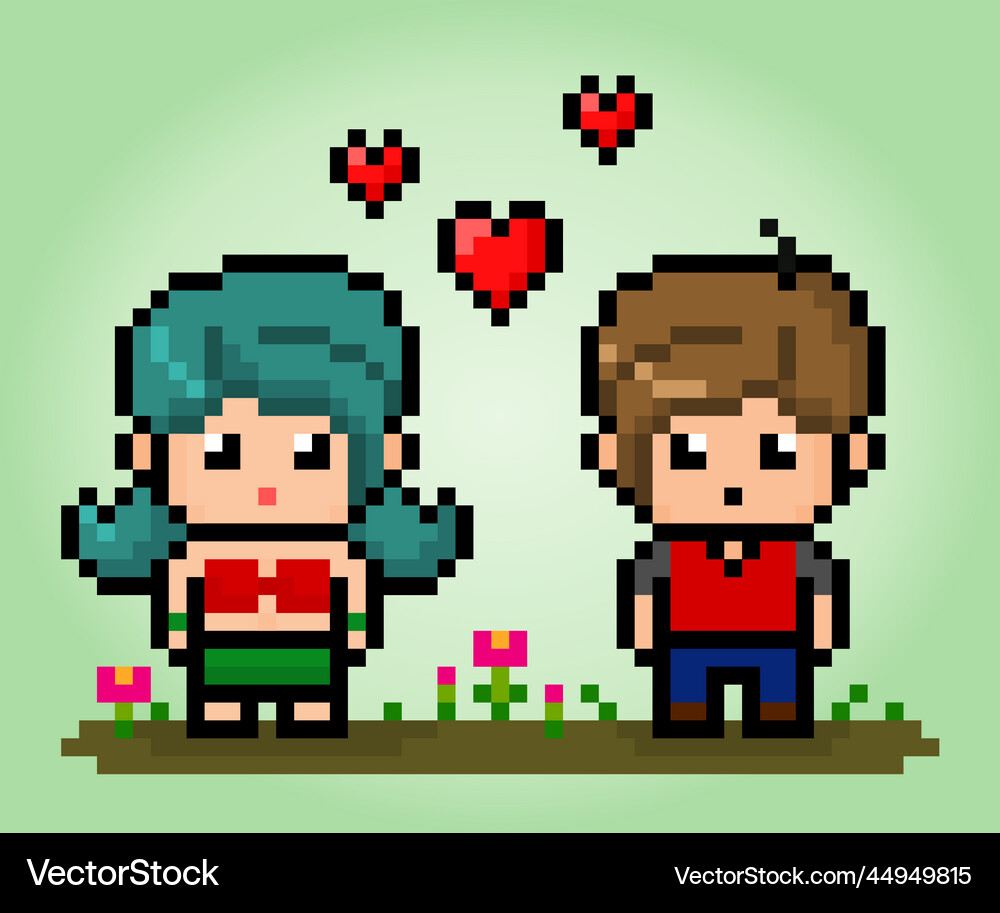 Love 8 Bit Style Valentine's Day Pixel Set Of Icons, Vintage, 8 Bit,