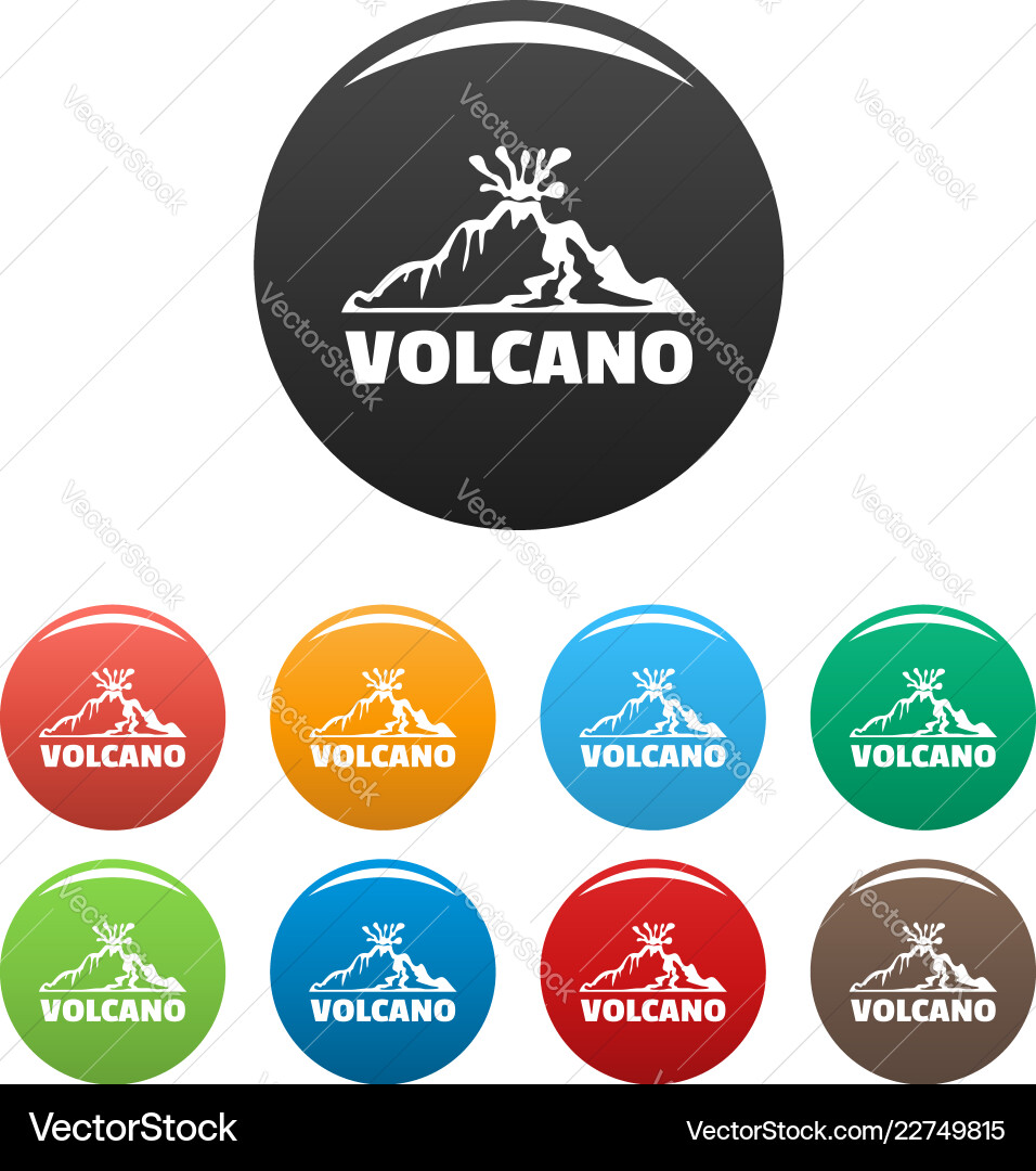 Volcano icons set color Royalty Free Vector Image