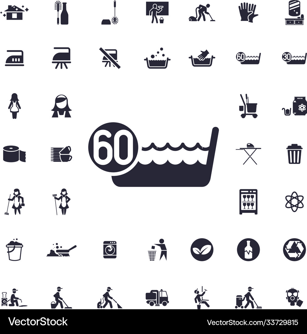 Wash below or at 60 degrees icon Royalty Free Vector Image