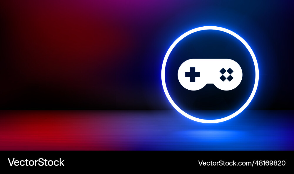 Banner with shining neon frame and gamepad icon Vector Image