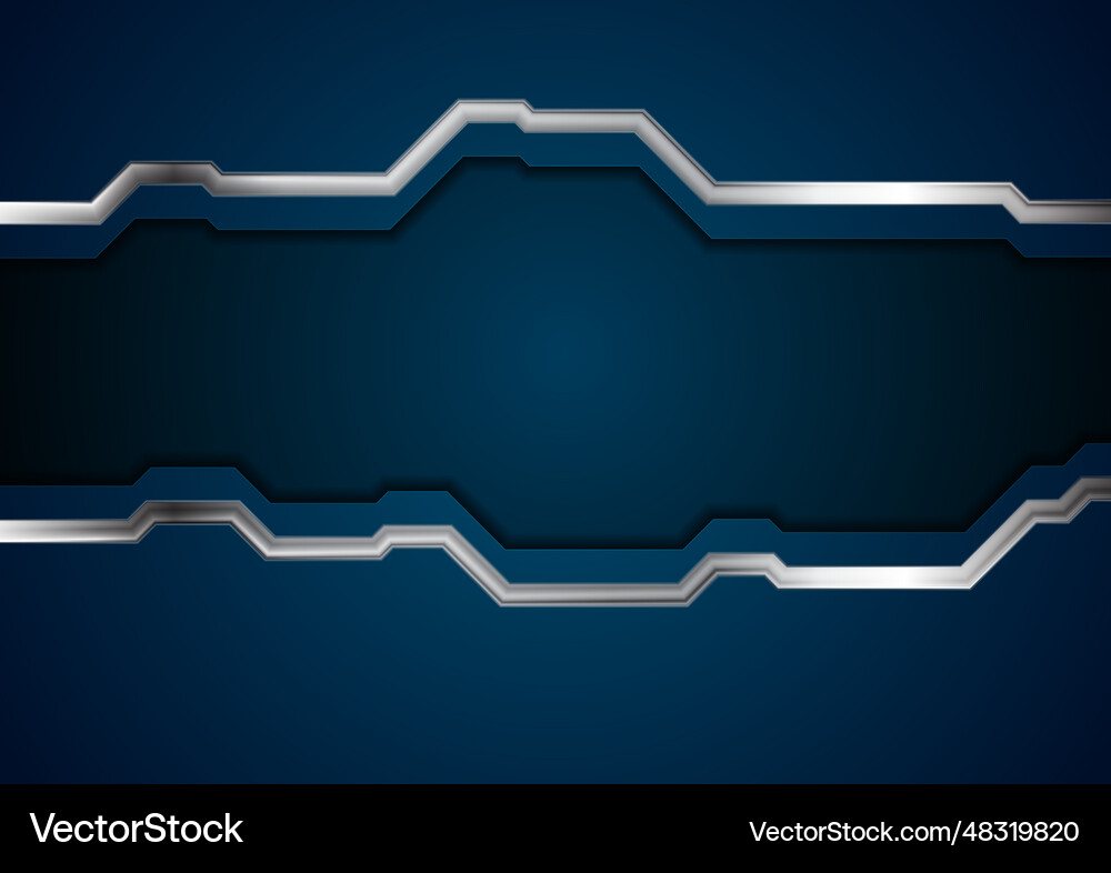 Dark blue tech background with metal stripes Vector Image