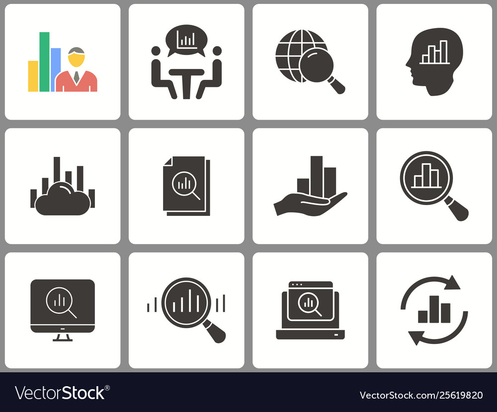 Data analysis icon set isolated Royalty Free Vector Image
