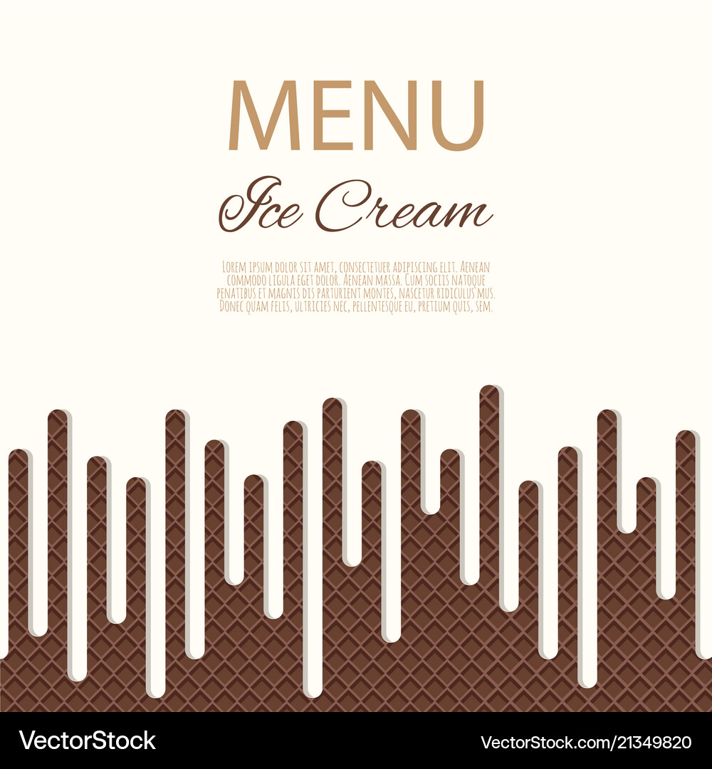 Dripping white ice cream flowing over waffle Vector Image