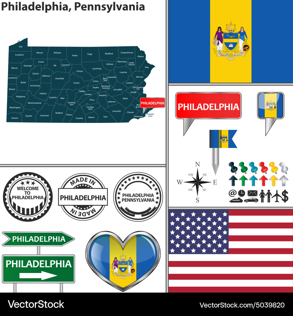 Philadelphia pennsylvania set Royalty Free Vector Image