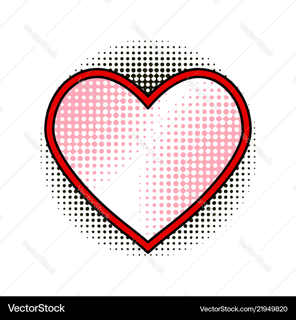 Red heart with dot in pop art retro comic style Vector Image