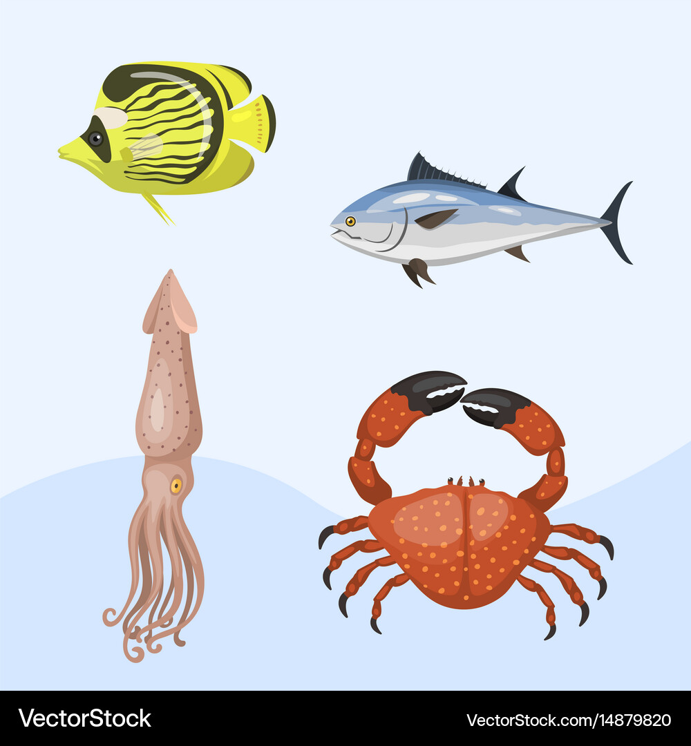 Set of different types sea animals Royalty Free Vector Image