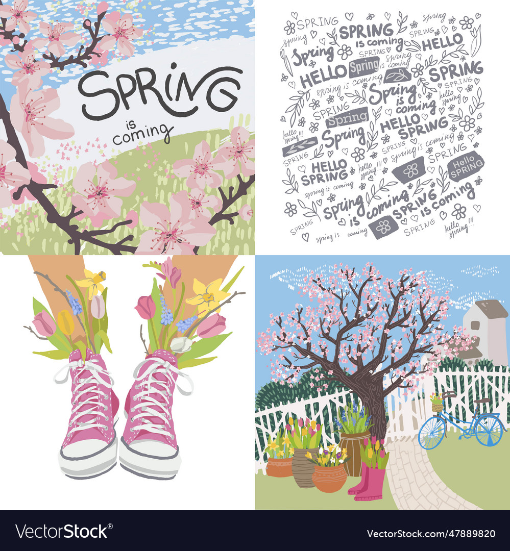 Spring seasonal blooming sakura and flora decor Vector Image