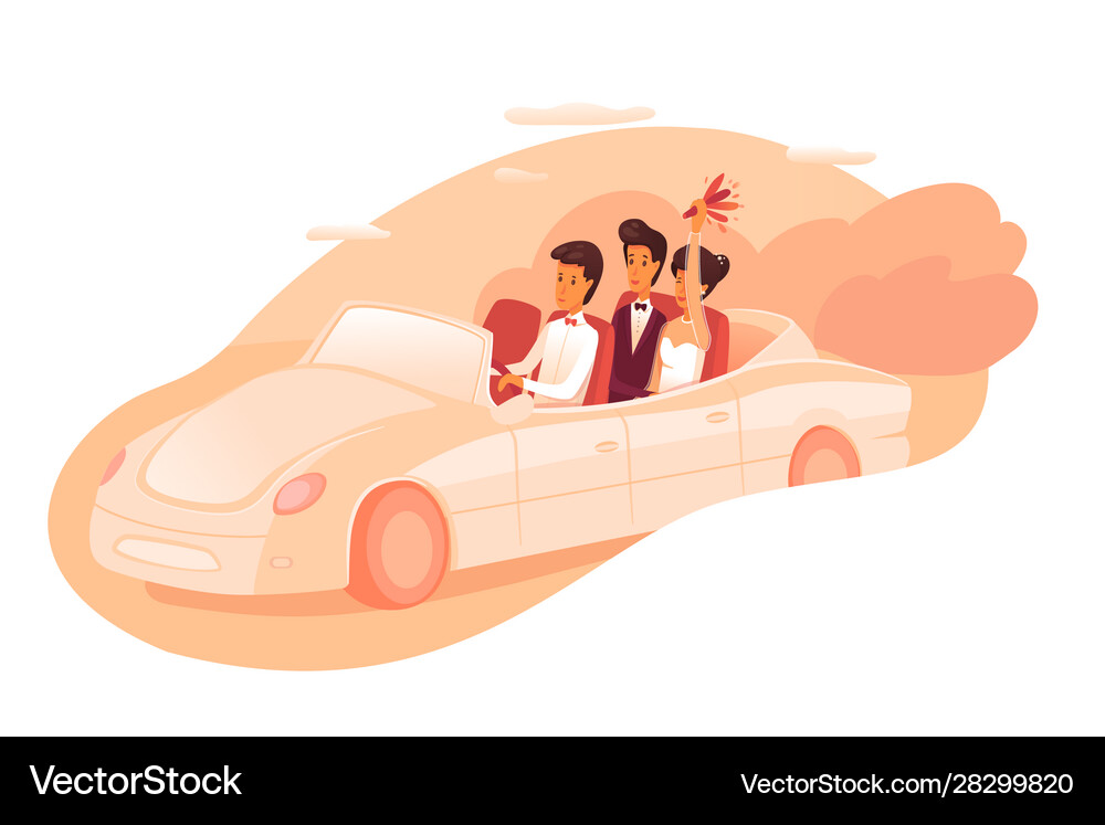 Wedding Couple in Convertible Car Royalty Free Vector Image