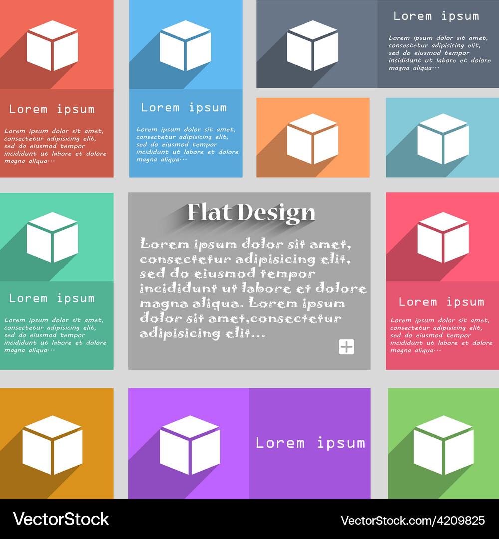 3d cube icon sign set of multicolored buttons Vector Image