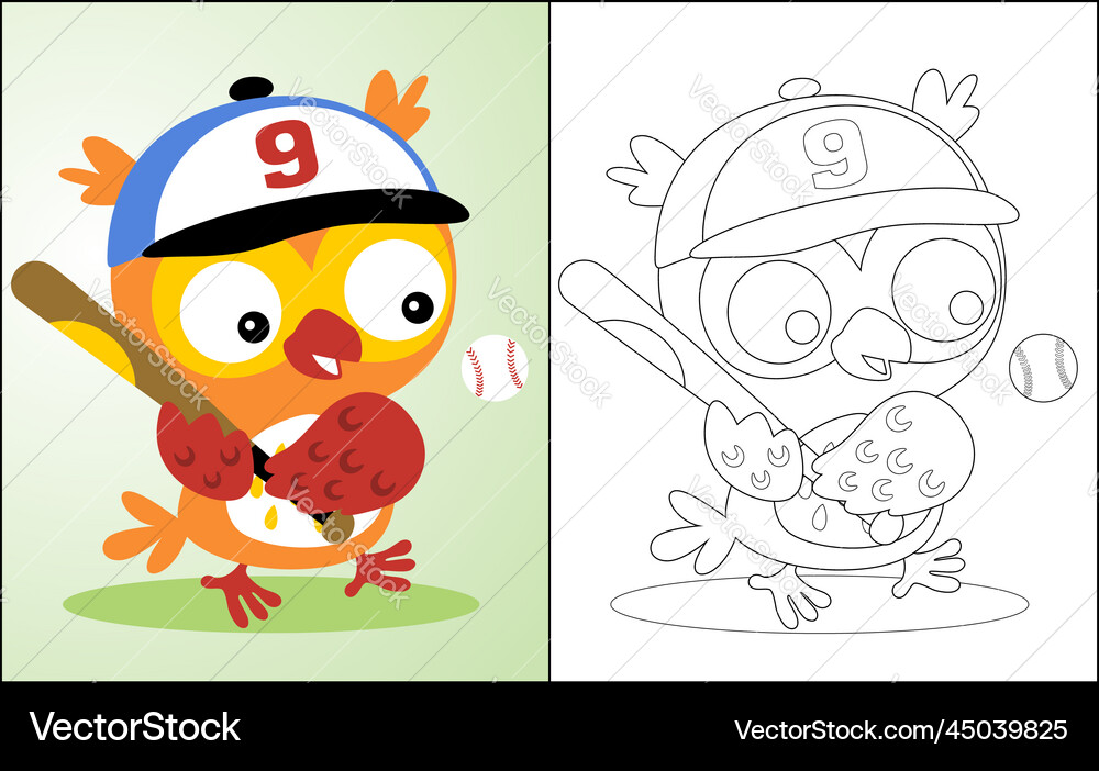 Funny owl cartoon playing baseball Royalty Free Vector Image
