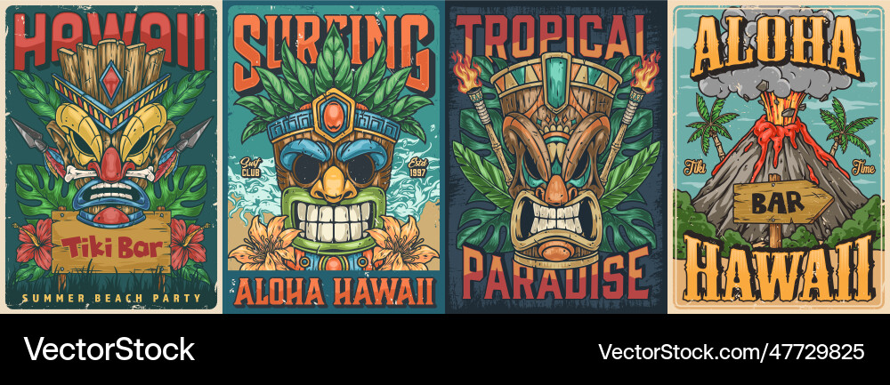 Hawaiian weekend set poster colorful Royalty Free Vector
