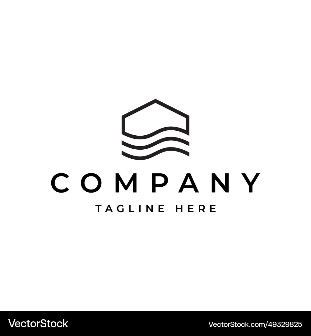 Home with ocean wave line logo design Royalty Free Vector